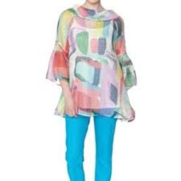 IC COLLECTION | Tops | Ic Collection Multicolor Sheer Mesh Bell Sleeve ...